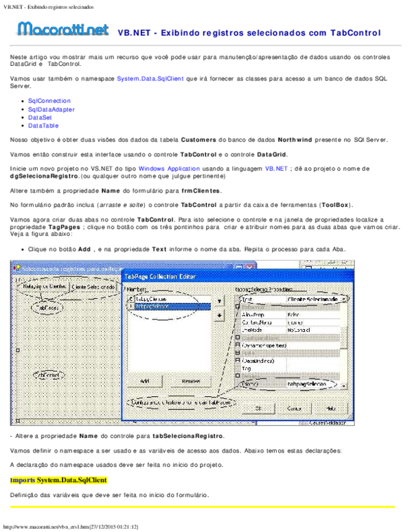(PDF) VB.NET - Exibindo registros selecinados