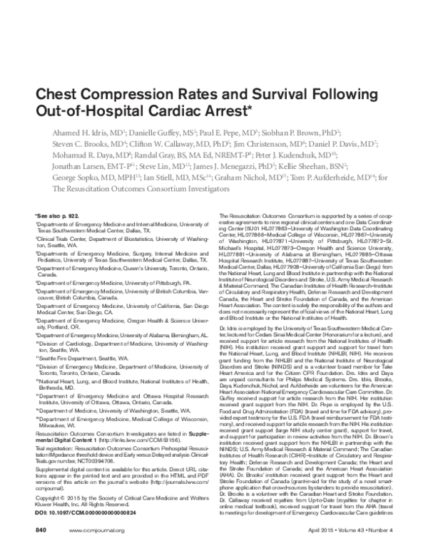 (PDF) 2015-Chest compression rates and survival following out-of ...