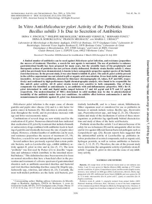 (PDF) In Vitro Anti-Helicobacter pylori Activity of the Probiotic ...