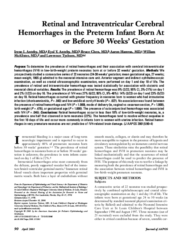 (PDF) Retinal and intraventricular cerebral hemorrhages in the preterm ...