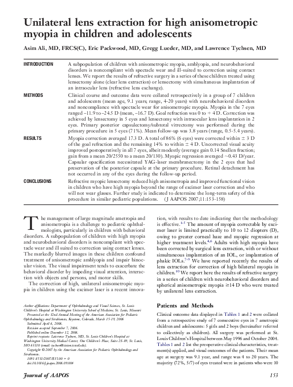 (PDF) Unilateral lens extraction for high anisometropic myopia in ...