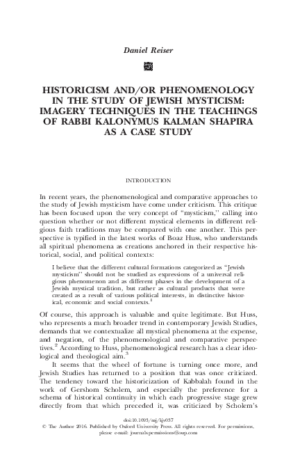 (PDF) Historicism and/or Phenomenology in The Study Of Jewish Mysticism ...