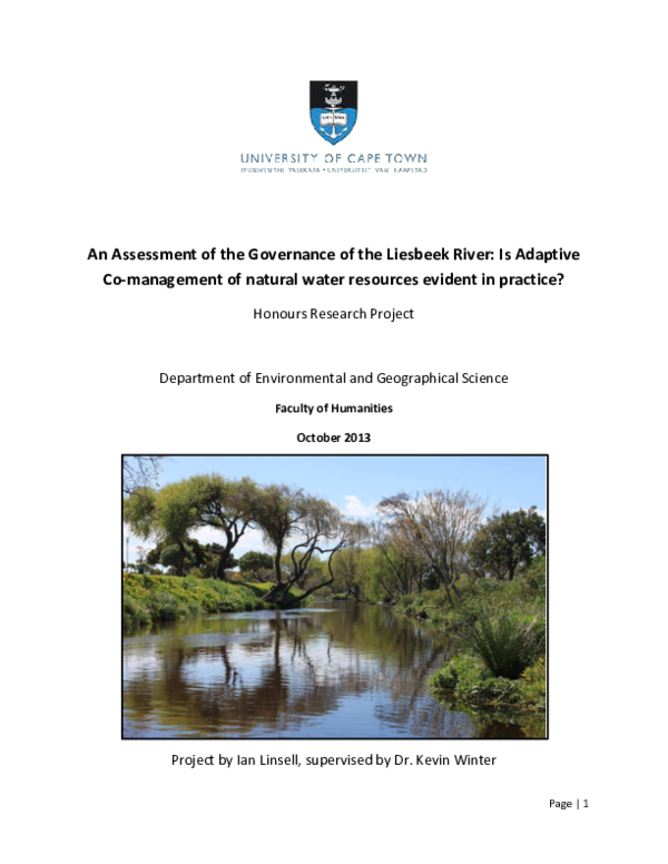 (PDF) An Assessment of the Governance of the Liesbeek River: Is ...