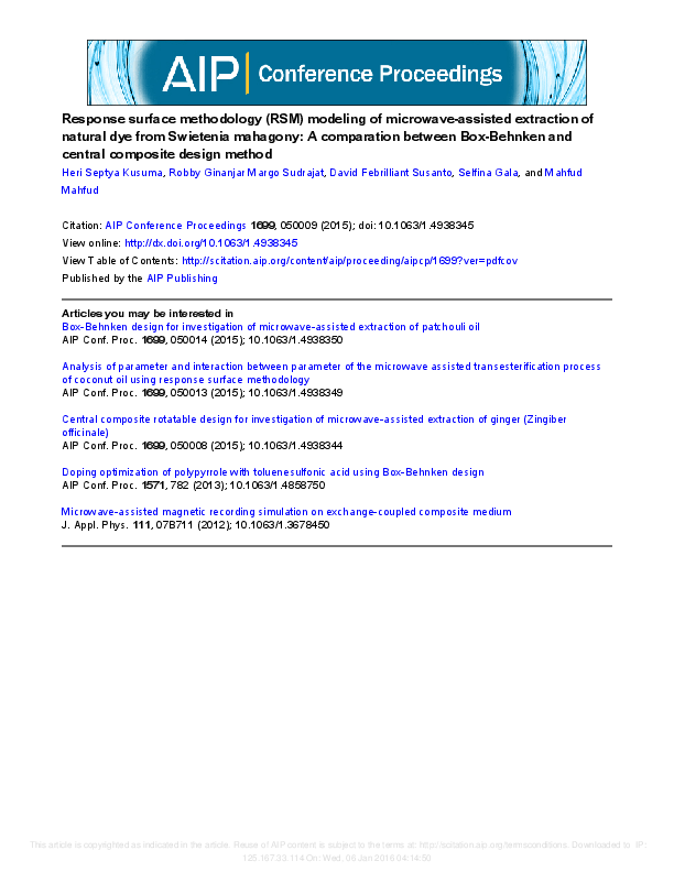 Pdf Response Surface Methodology Rsm Modeling Of Microwave Assisted Extraction Of Natural