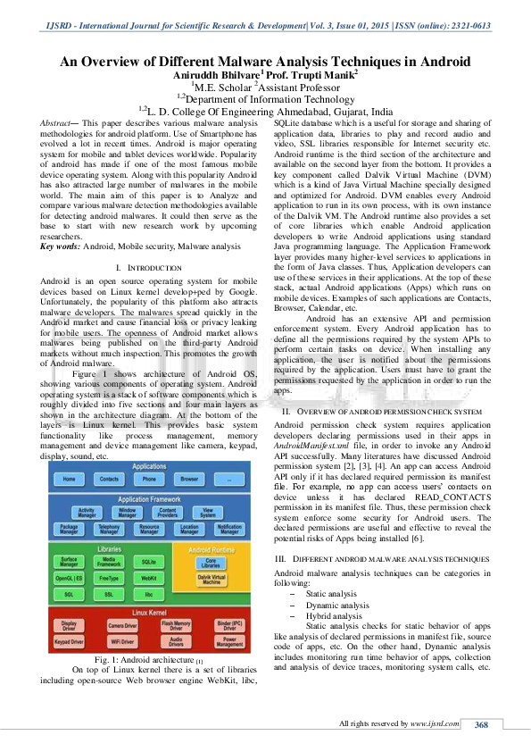 (PDF) An Overview of Different Malware Analysis Techniques in Android
