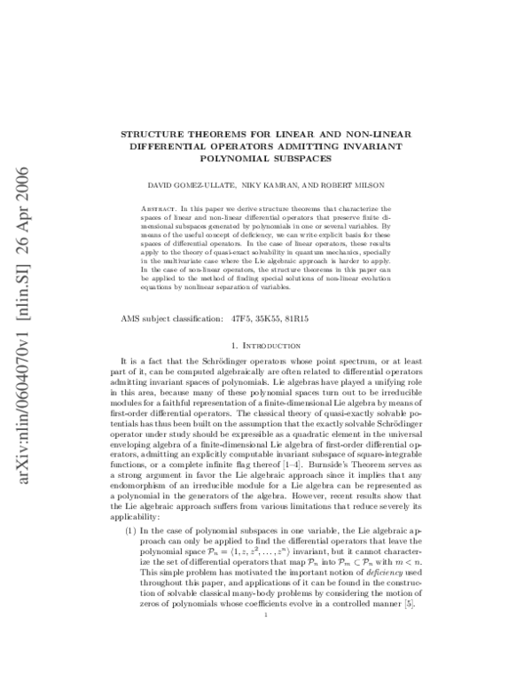 (PDF) Structure theorems for linear and non-linear differential operators admitting invariant ...