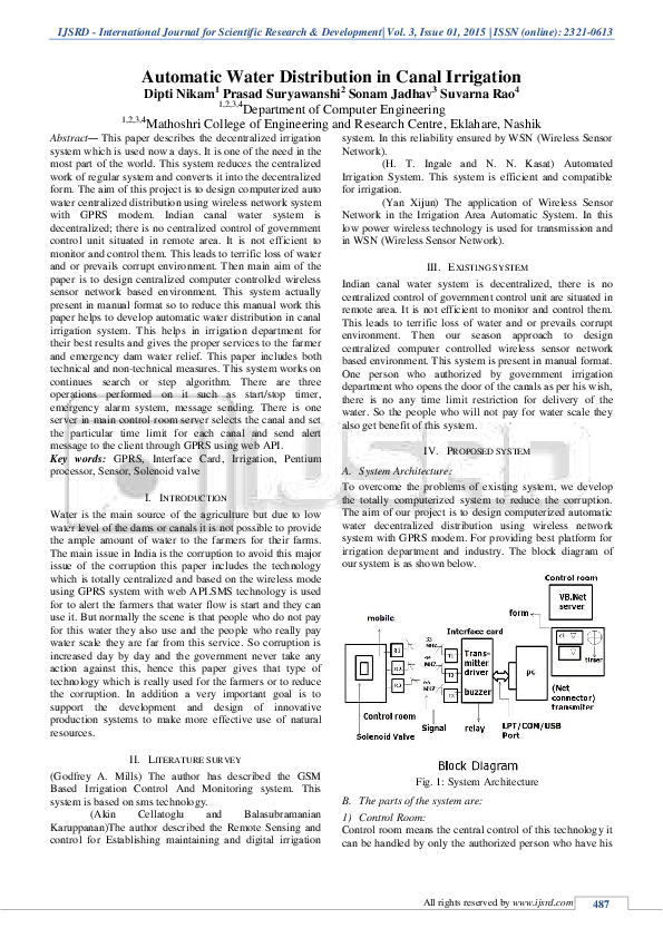 (PDF) Automatic Water Distribution In Canal Irrigation