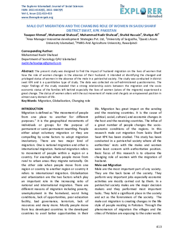 (PDF) MALE OUT MIGRATION AND THE CHANGING ROLE OF WOMEN IN SAIDU SHARIF ...