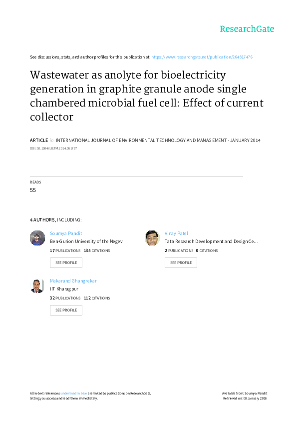 (PDF) Wastewater as anolyte for bioelectricity generation in graphite ...