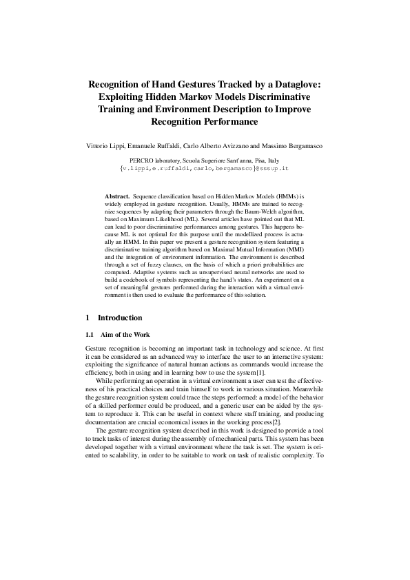 (PDF) Recognition of Hand Gestures Tracked by a Dataglove: Exploiting Hidden Markov Models ...