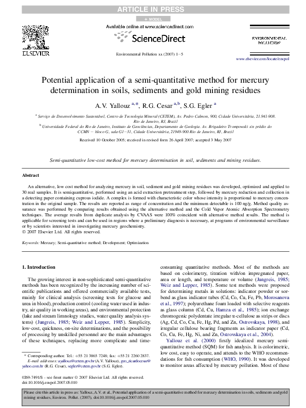 (PDF) Potential application of a semi-quantitative method for mercury determination in soils ...