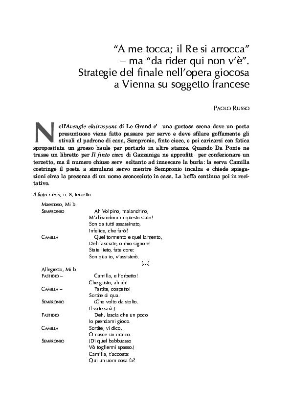 A me tocca, il re s’arrocca. Strategie del finale nell'opera buffa ...
