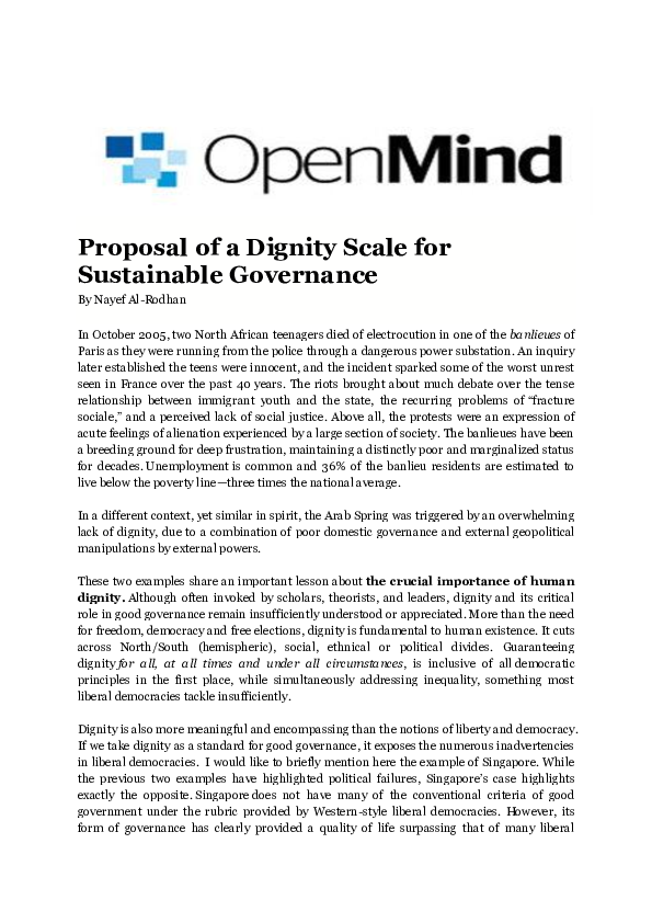 (PDF) Proposal of a Dignity Scale for Sustainable Governance- BBVA ...
