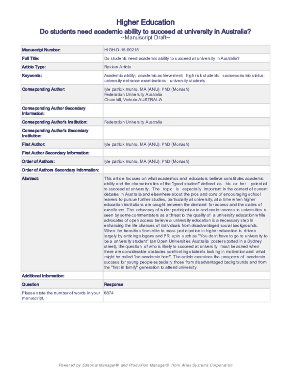 (PDF) University Students and Academic Ability