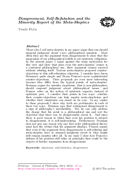 (PDF) Disagreement, Self-Refutation and the Minority Report of the Meta ...