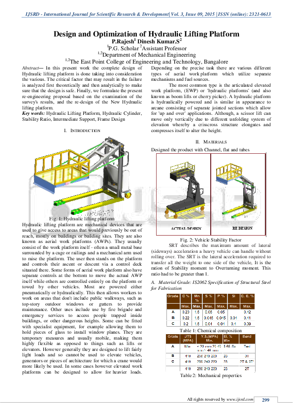 (PDF) DESIGN AND OPTIMIZATION OF HYDRAULIC LIFTING PLATFORM