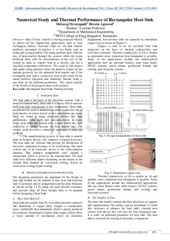 (PDF) Numerical Study and Thermal Performance of Rectangular Heat Sink