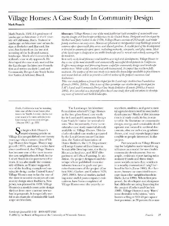 (PDF) Village Homes: A Case Study in Community Design