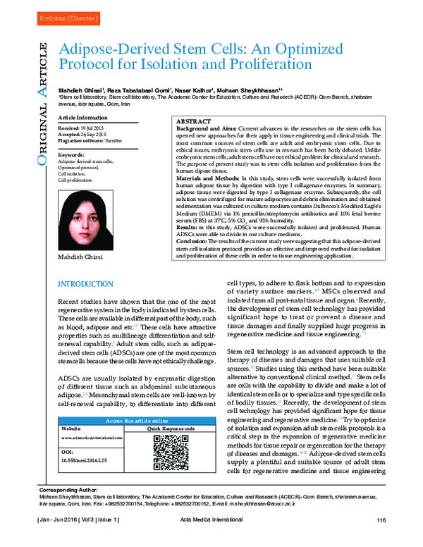 (PDF) Adipose-Derived Stem Cells: An Optimized Protocol for Isolation ...