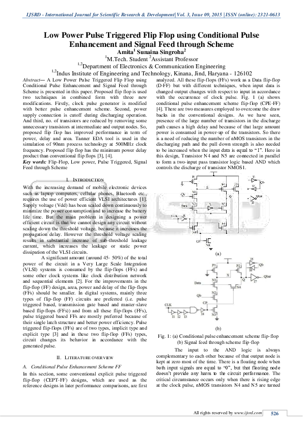 (PDF) Low Power Pulse Triggered Flip Flop using Conditional Pulse Enhancement and Signal Feed ...