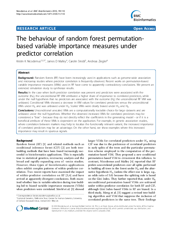 (PDF) The behaviour of random forest permutation-based variable ...