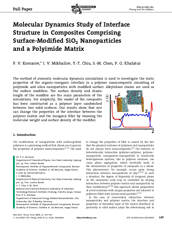 (PDF) Molecular Dynamics Study of Interface Structure in Composites ...