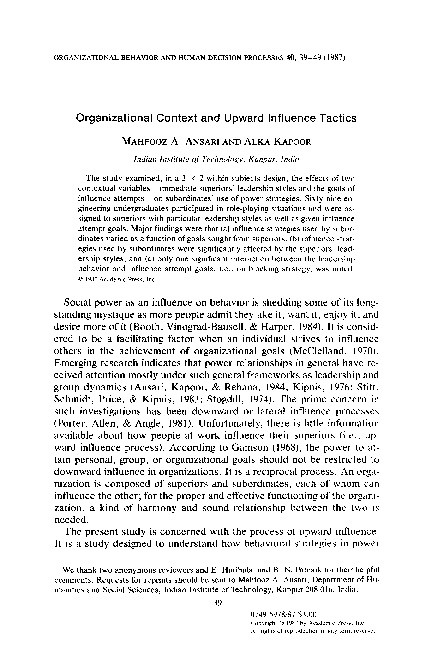 (PDF) Organizational context and upward influence tactics