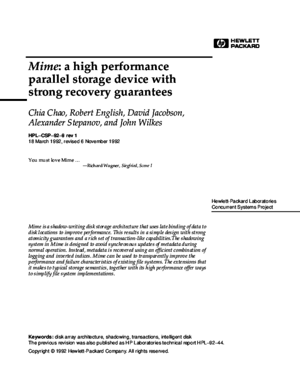 (PDF) Mime: A high performance parallel storage device with strong ...