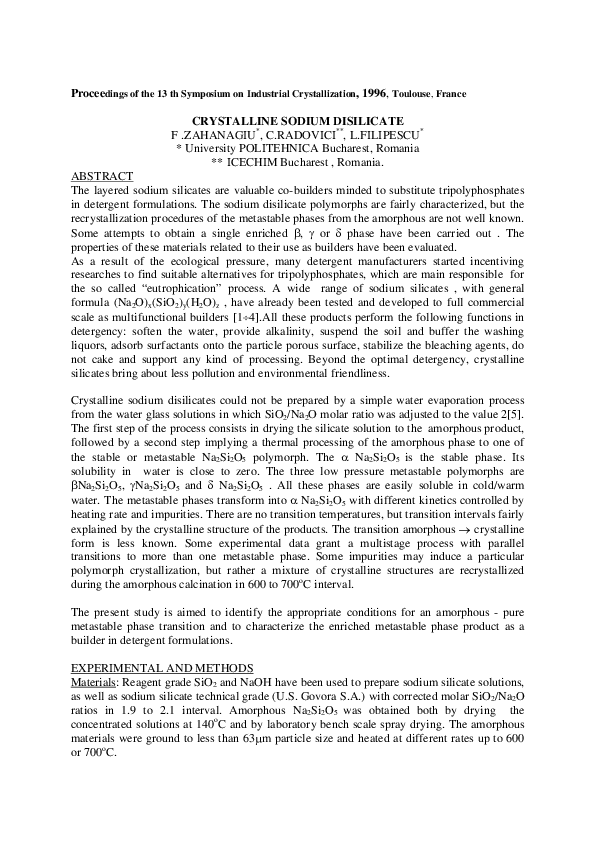 (PDF) CRYSTALLINE SODIUM DISILICATE