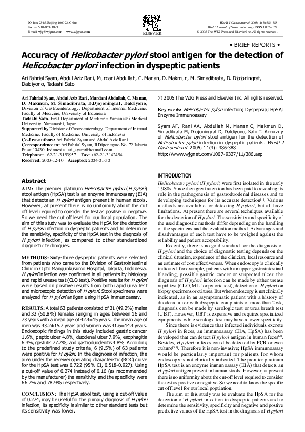 (PDF) Accuracy of Helicobacter pylori stool antigen for the detection ...