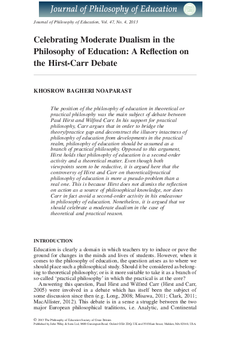 (PDF) Celebrating Moderate Dualism in the Philosophy of Education: A ...