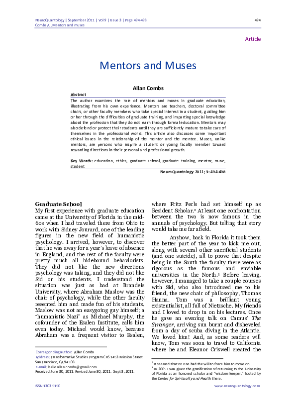 (PDF) Mentors and Muses | Allan Combs - Academia.edu