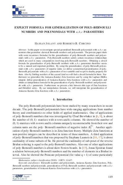 Pdf Explicit Formula For Generalization Of Poly Bernoulli Numbers And Polynomials With A B C