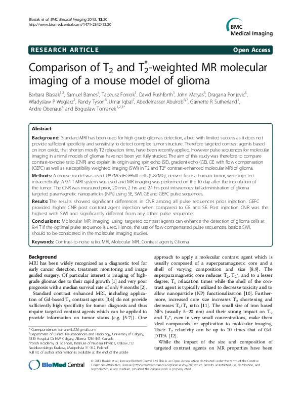 (PDF) Comparison of T2 and T2*-weighted MR molecular imaging of a mouse ...