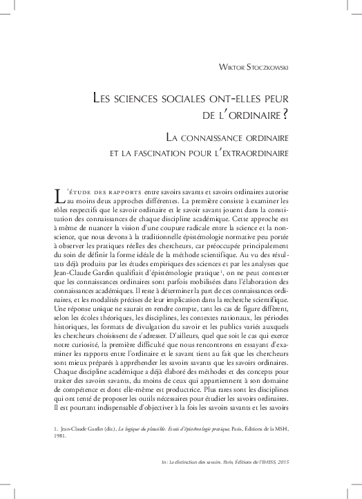 Les sciences sociales ont-elles peur de l’ordinaire ? / Are social ...