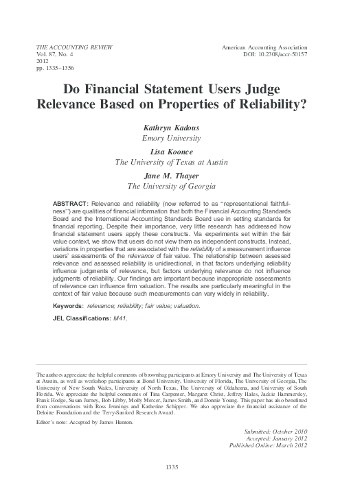 (PDF) Do Financial Statement Users Judge Relevance Based on roperties ...