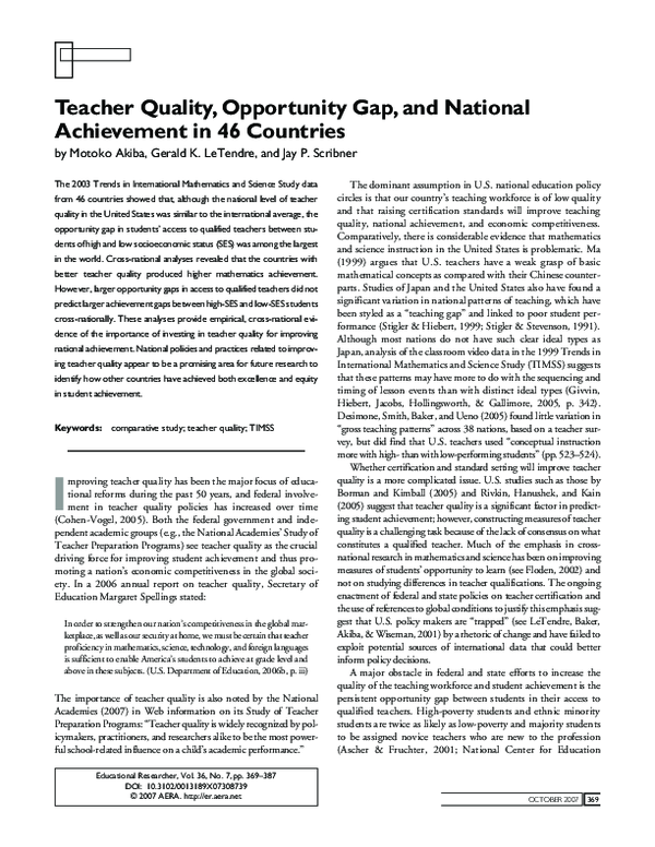 (PDF) Teacher quality, opportunity gap, and achievement gap in 47 countries