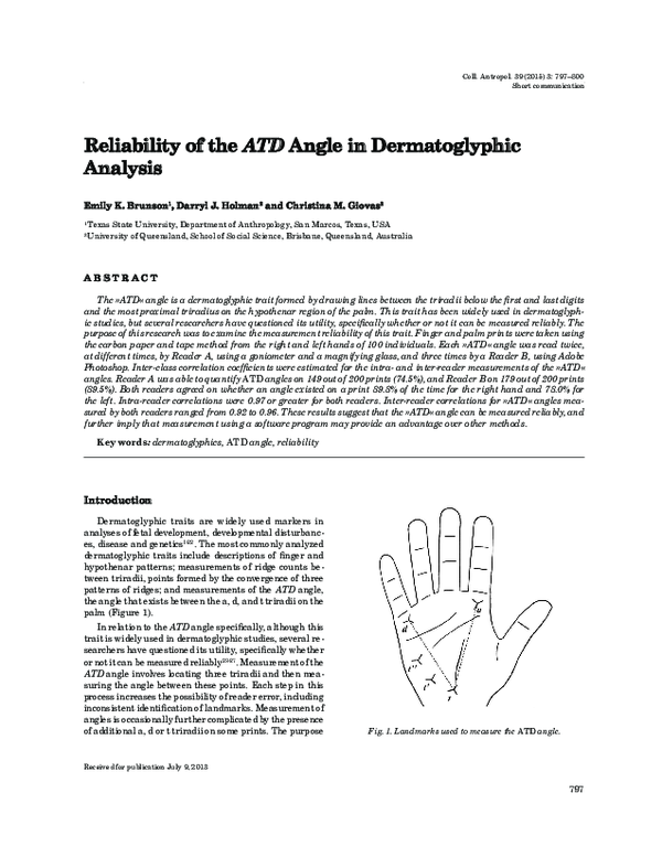 (PDF) Reliability of the ATD Angle in Dermatoglyphic Analysis