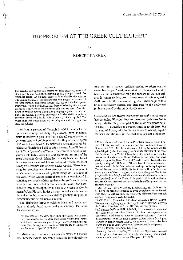 (PDF) The problem of the Greek cult epithet