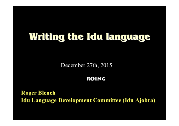 (PDF) Writing the Idu language | Roger Blench - Academia.edu