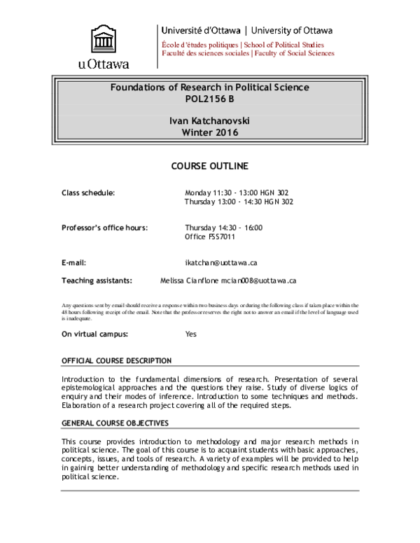 (PDF) Syllabus: Research Techniques in Political Science