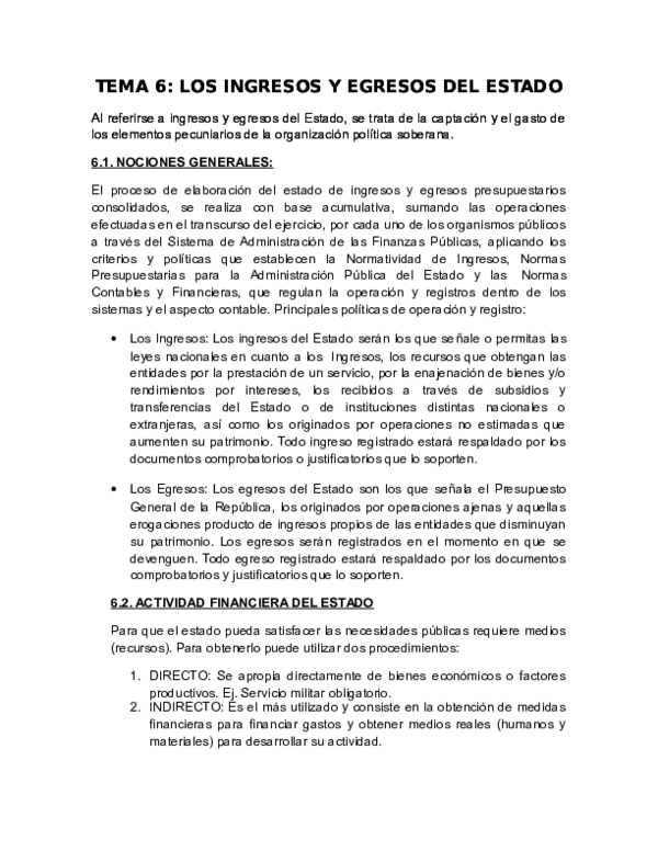 (DOC) TEMA 6 LOS INGRESOS Y EGRESOS DEL ESTADO