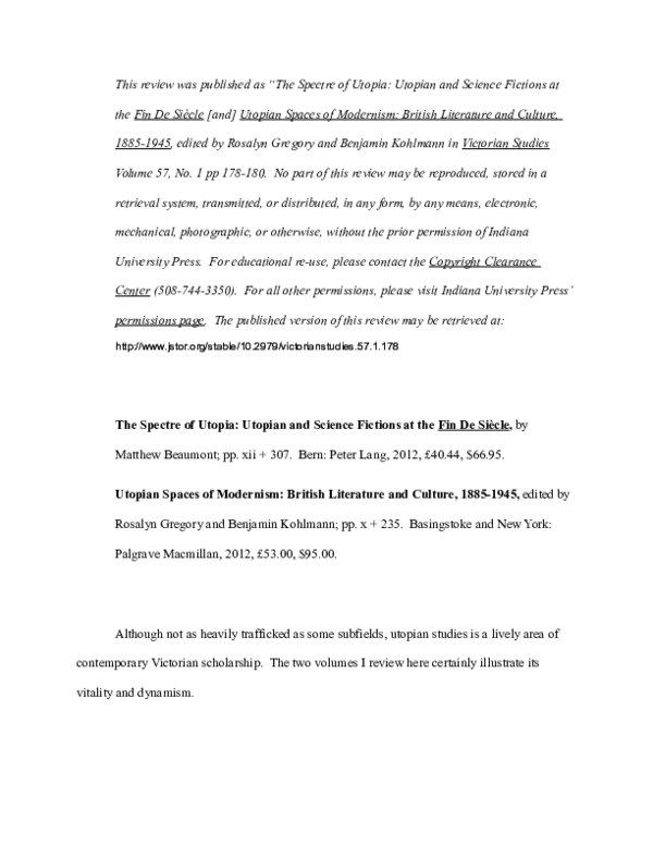 (DOC) Matthew Beaumont's The Spectre of Utopia; R. Gregory and B ...