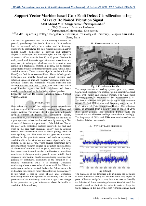 Pdf Support Vector Machine Based Gear Defect Classification Using Wavelet Denoised Vibration