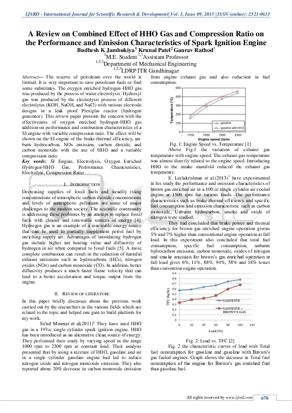 Pdf A Review On Combined Effect Of Hho Gas And Compression Ratio On