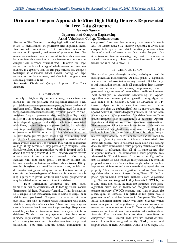 (PDF) Divide and Conquer Approach to Mine High Utility Itemsets Represented in Tree Data Structure