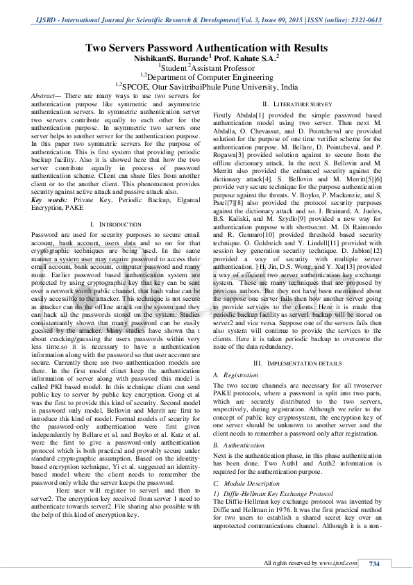 (PDF) Two servers Password Authentication with Results