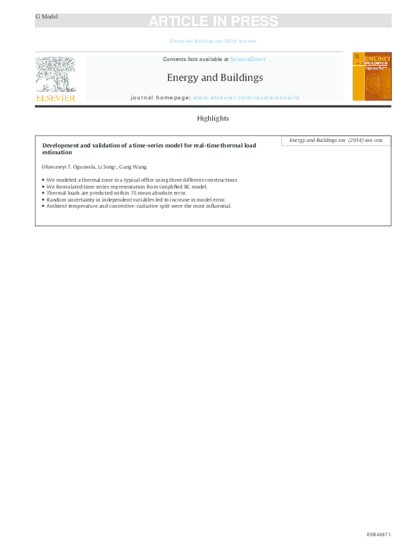Pdf Development And Validation Of A Time Series Model For Real Time Thermal Load Estimation