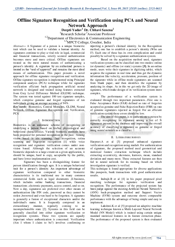 Pdf Offline Signature Recognition And Verification Using Pca And Neural Network Approach