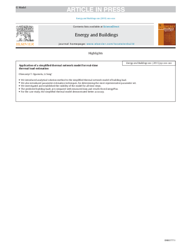 Pdf Application Of A Simplified Thermal Network Model For Real Time Thermal Load Estimation